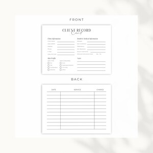 Esthetician Client Record Card Template: Editable Beauty Business Forms ...