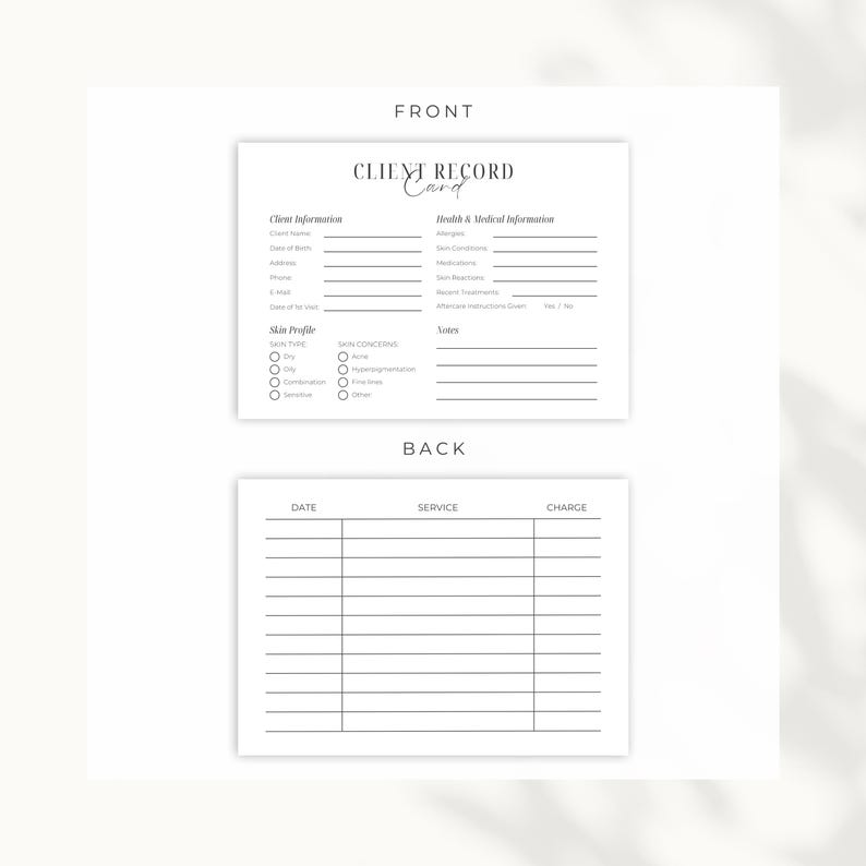 Esthetician Client Record Card Template | Editable Beauty Record Card ...