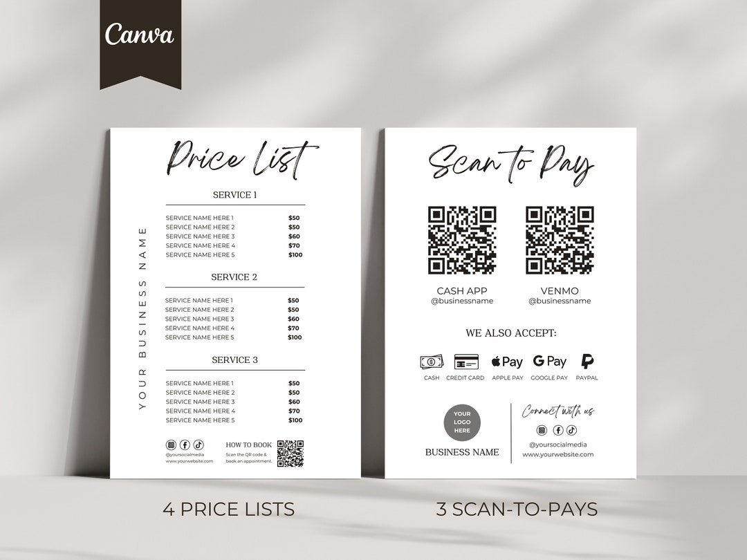 Price List Template Scan to Pay Sign QR Code Sign Pricing List Payment ...