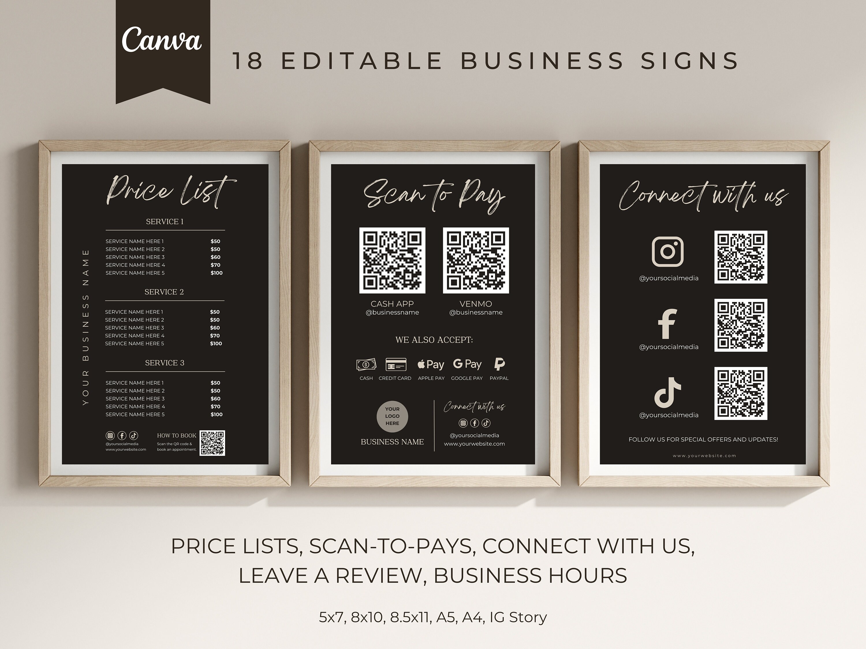 Price List Template Scan to Pay Sign QR Code Sign Pricing List Connect ...