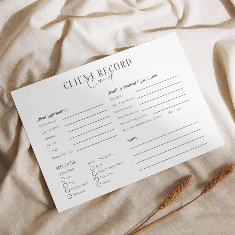 Esthetician Client Record Card Template: Editable Beauty Business Forms ...