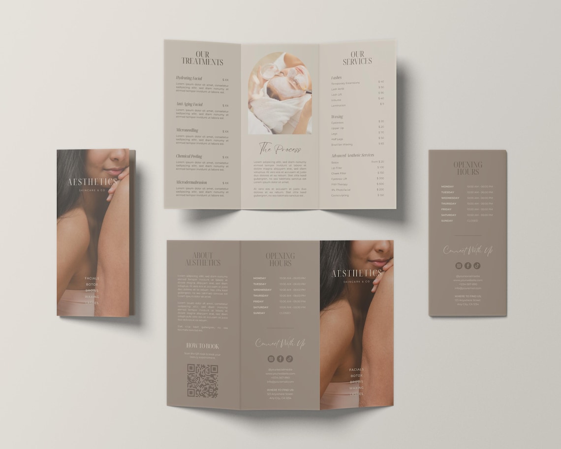 Esthetician Trifold Brochure | Medspa Skincare Beauty Brochure Template ...