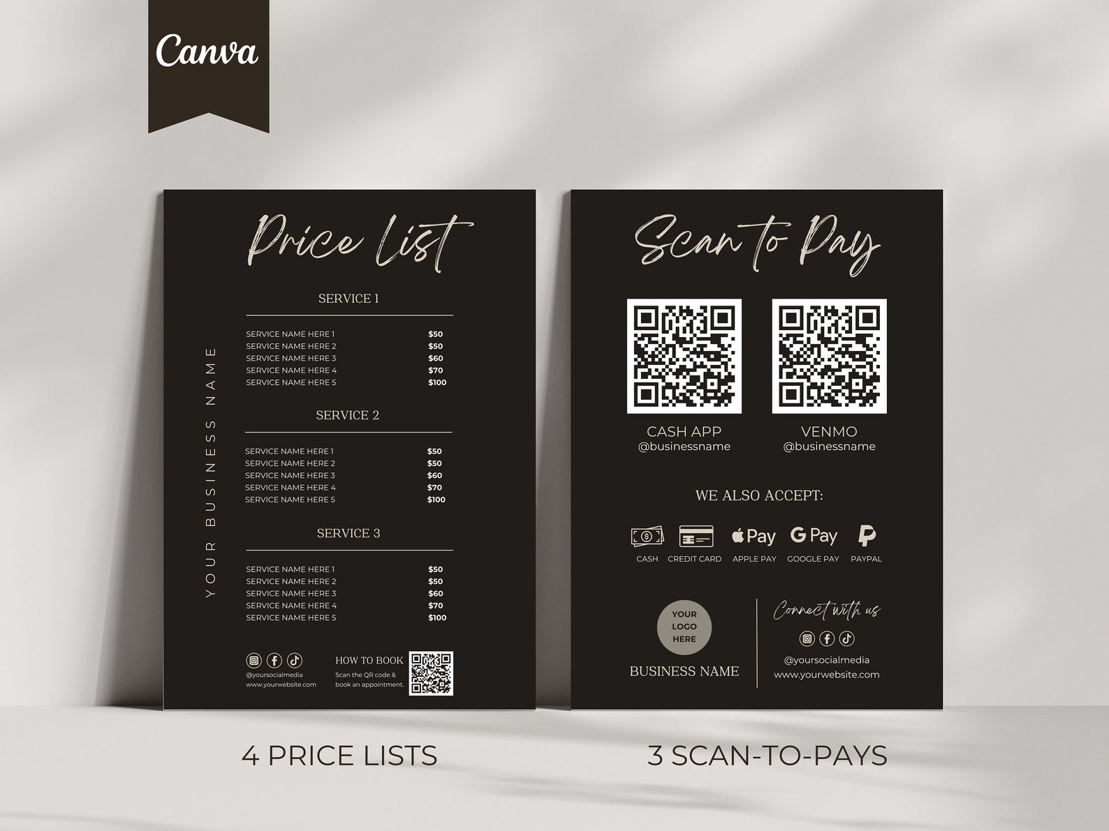 Price List Template Scan to Pay Sign QR Code Sign Pricing List Payment ...