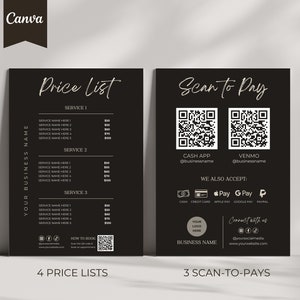 Price List Template Scan to Pay Sign QR Code Sign Pricing List Payment ...