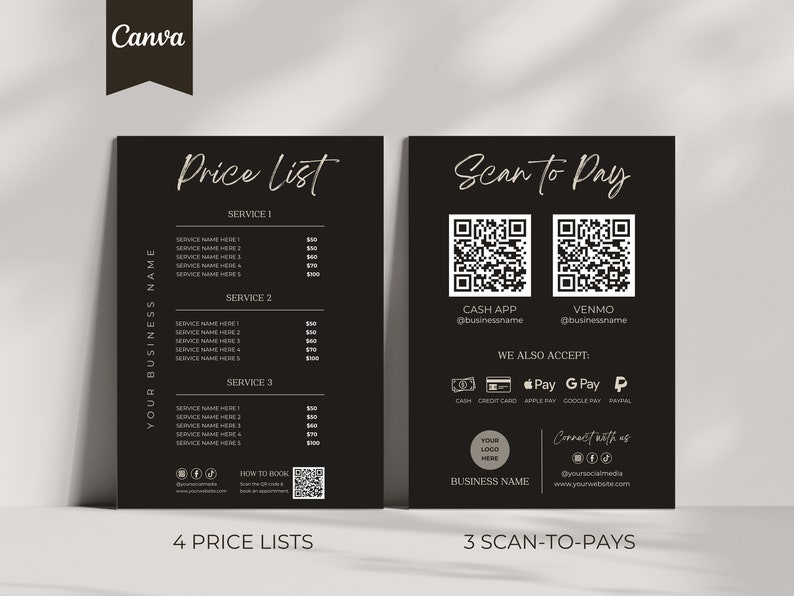 Price List Template Scan to Pay Sign QR Code Sign Pricing List Payment ...