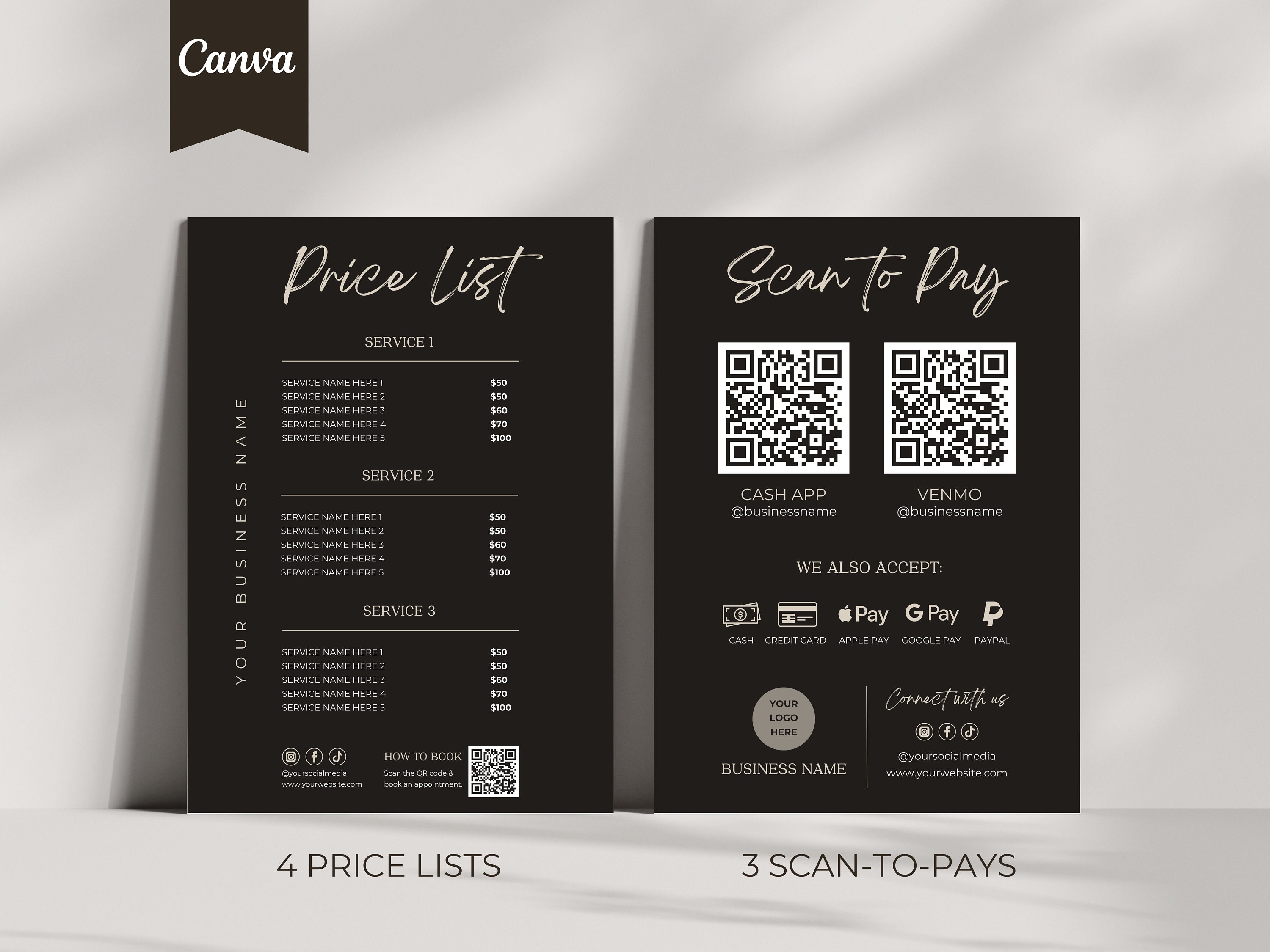 Price List Template Scan to Pay Sign QR Code Sign Pricing List Payment ...