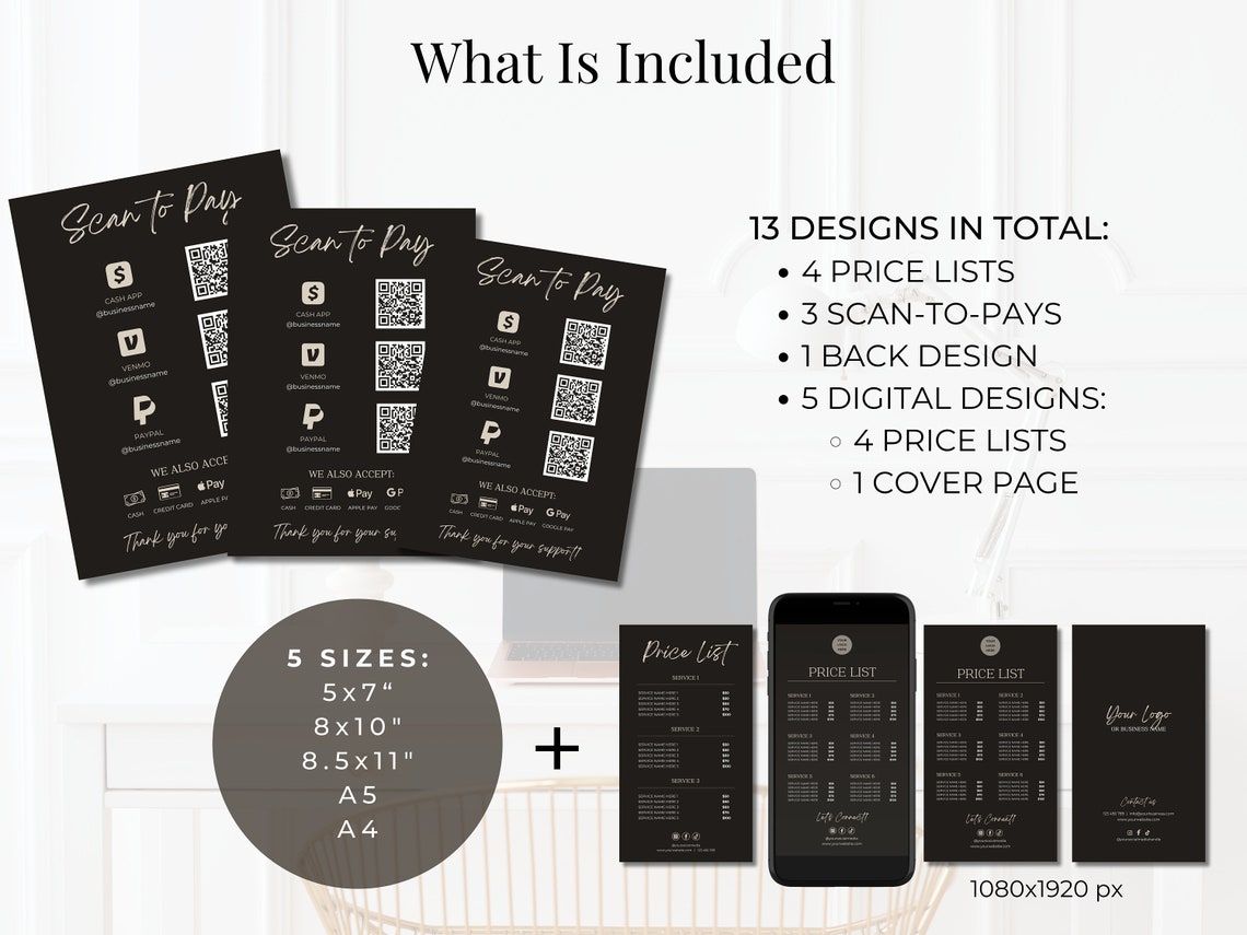 Price List Template Scan to Pay Sign QR Code Sign Pricing List Payment ...