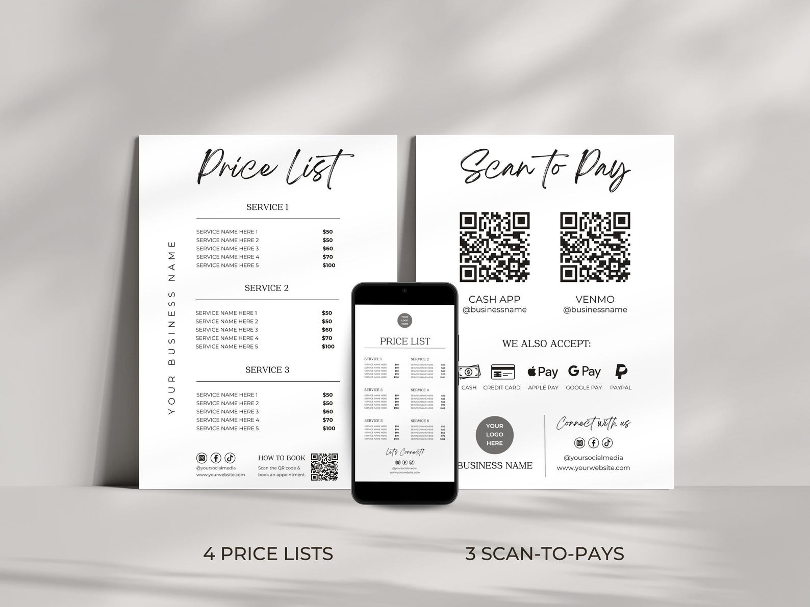 Price List Template Scan to Pay Sign QR Code Sign Pricing List Payment ...