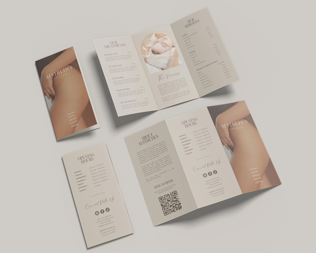 Esthetician Trifold Brochure | Medspa Skincare Beauty Brochure Template ...