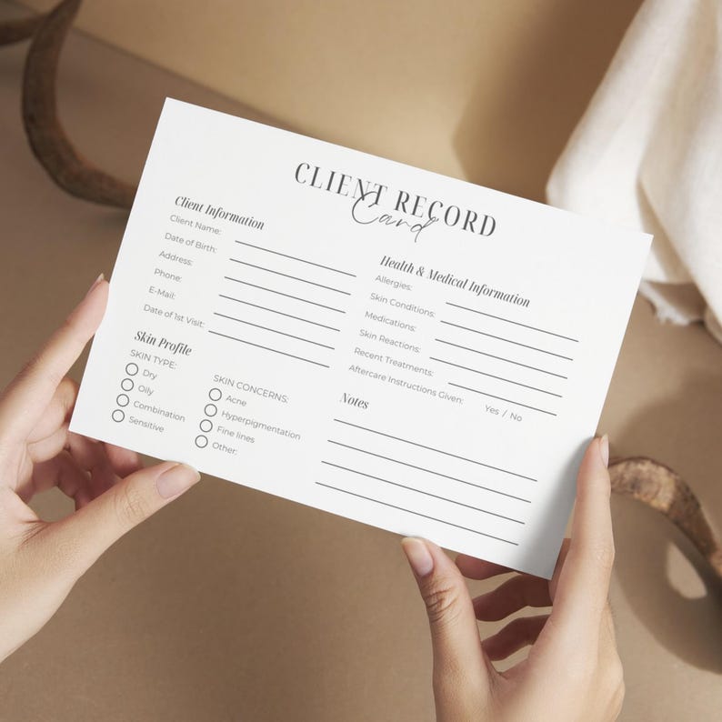 Esthetician Client Record Card Template | Editable Beauty Record Card ...