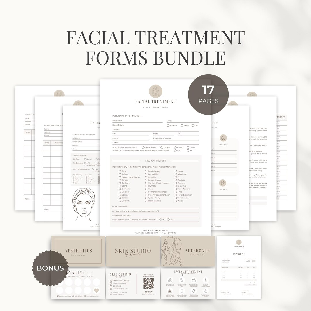 Facial Treatment Consultation Forms | Skincare Consent Forms | Printable Esthetician Forms ...