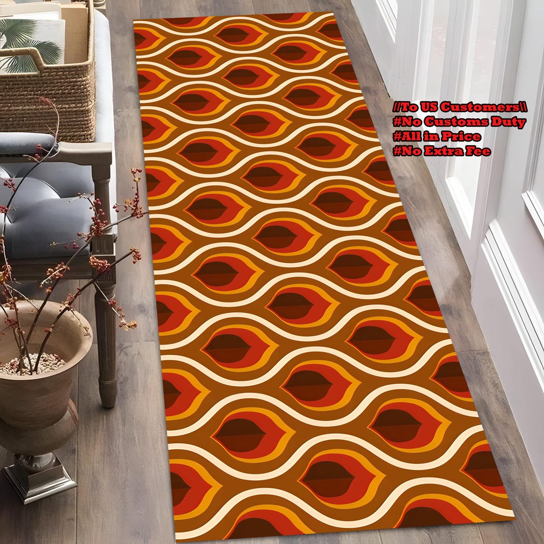 70s Retro Runner Rug: Burnt Orange Geometric Mid Century Modern - Etsy