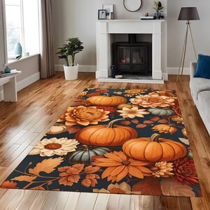 Autumn Pumpkin Floral Rug: Fall Home Decor - Etsy