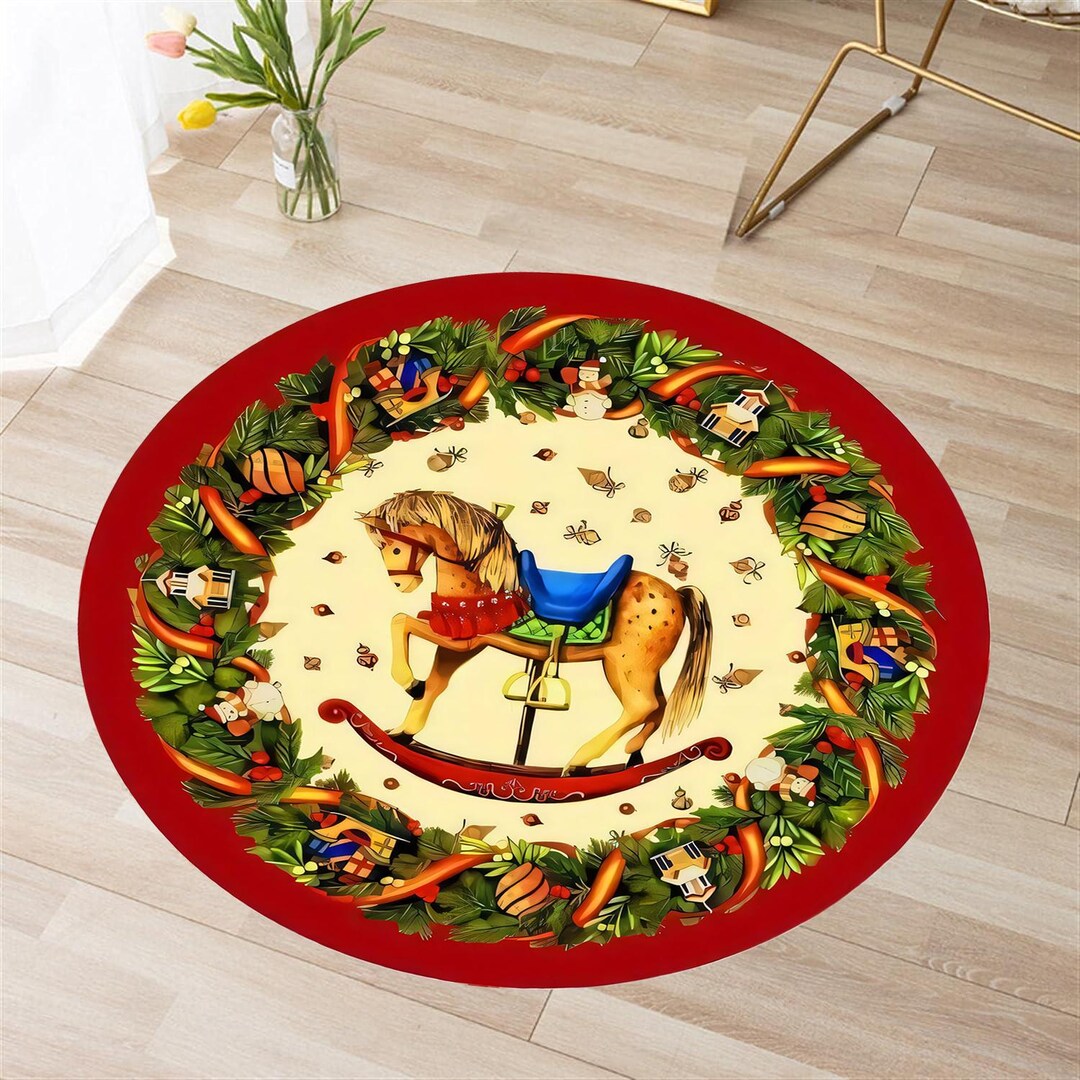 Round Rug, Christmas Themed, Horse Rug, Snowman Rug, Merry Christmas ...