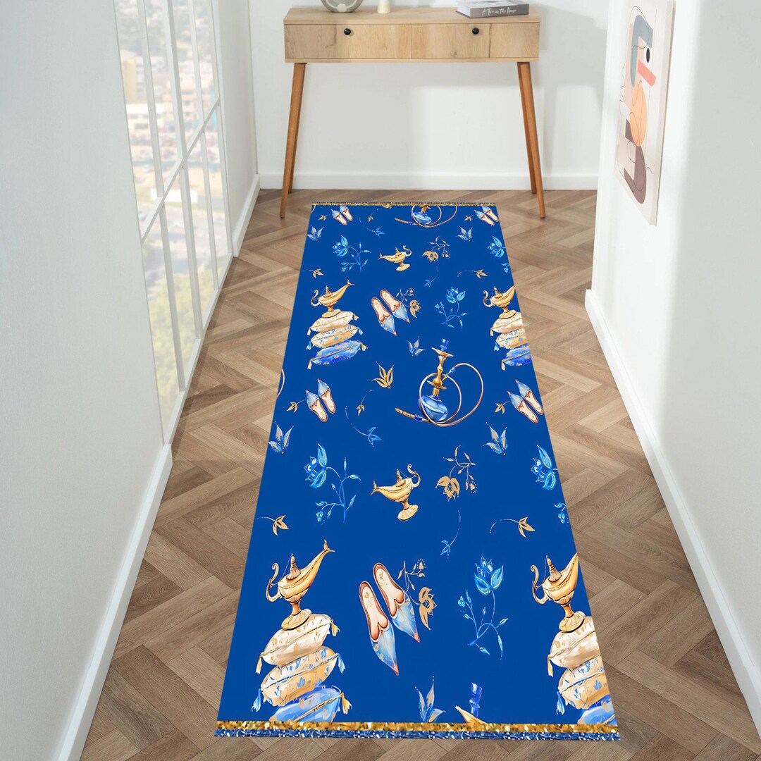 Runner Rug, Aladdin's Magical Lamp, Lamp Rug, Blue Color Rug, Fantastic ...