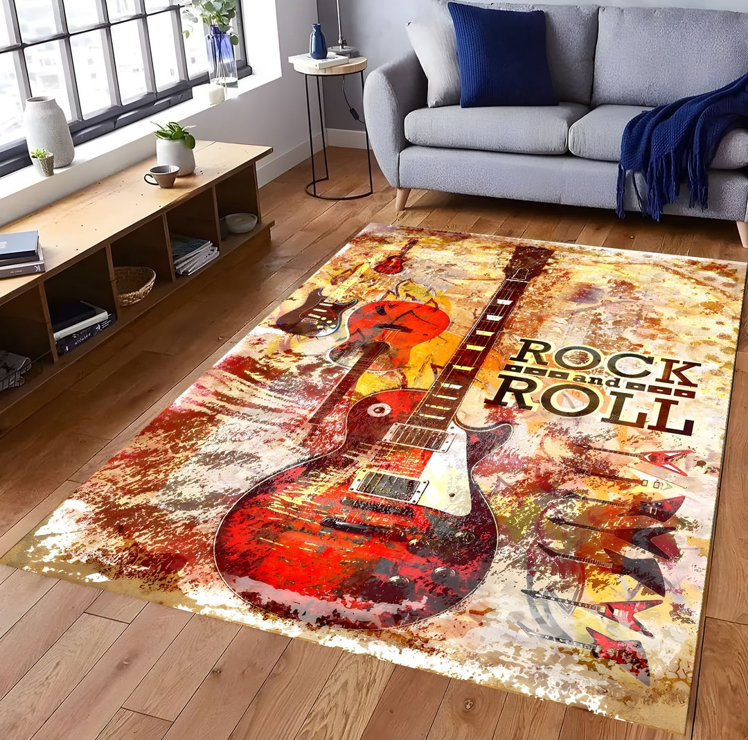 Rock'n Roll Rug, Rock Music Rug, Music Room Decor, Guitar Rug, Guitars ...