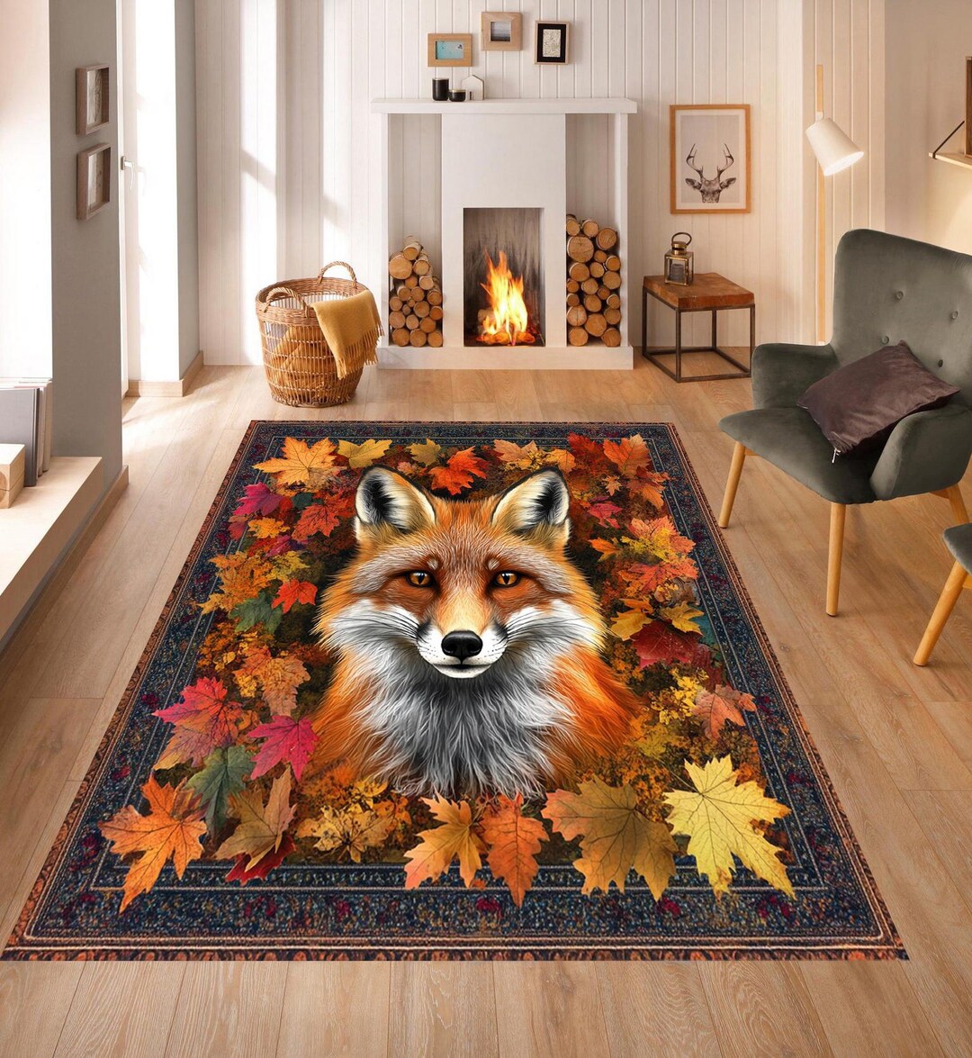 Fox Rug: Autumn Leaves, Farmhouse Living Room Decor - Etsy