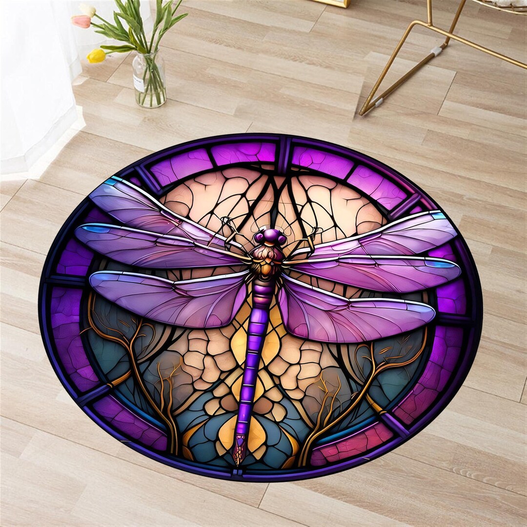 Round Rug, Dragonfly Rug, Dragonfly Art Rug, Purple Rug, Animal Rug ...