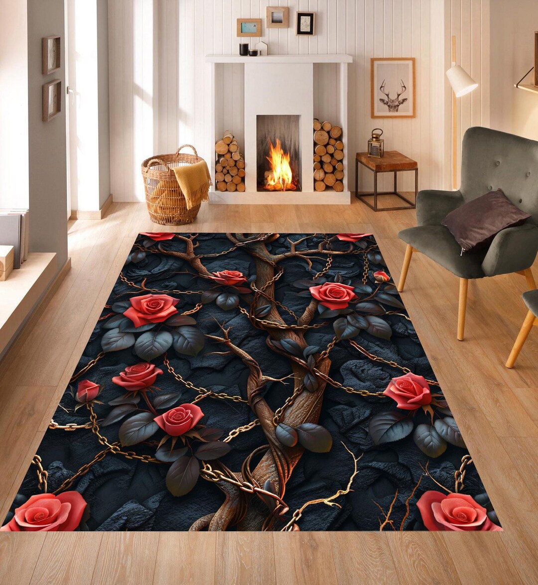Tree of Love, Rose Pattern Rug, Romantic Rug, Gift for Lover, Gift for ...