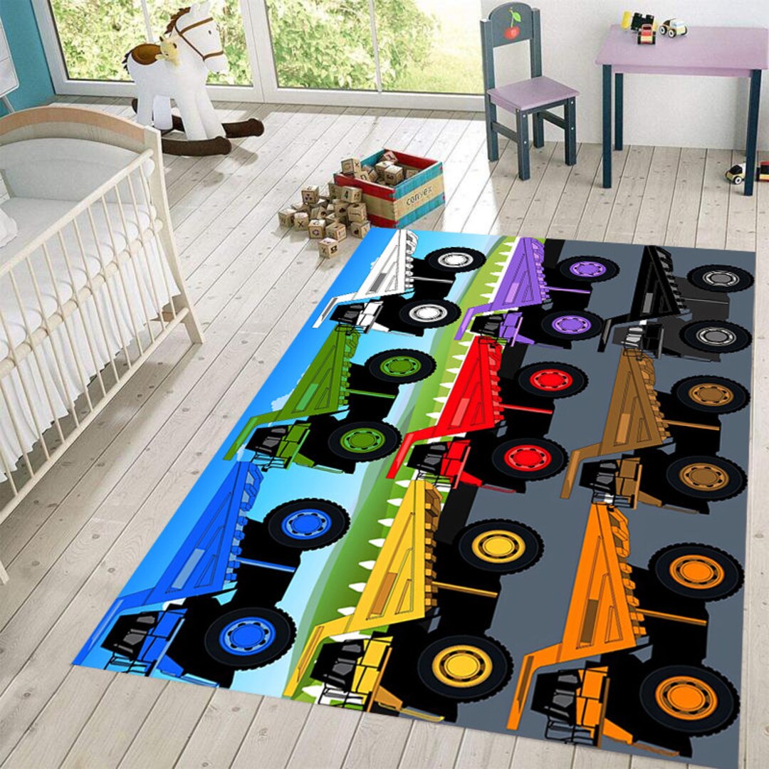 Colorful Trucks Rug, Cars Rug, Kids Cars Rug, Kids Room Rug, Game Mat ...