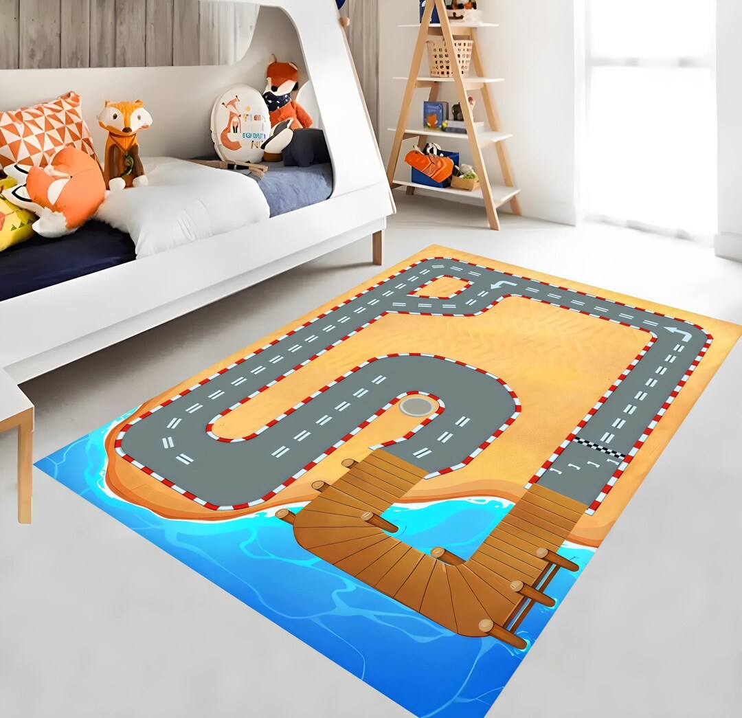 Racetrack Rug, Traffic Rug, 3D Race Track, Car Play Mat, Kids Room Mat ...