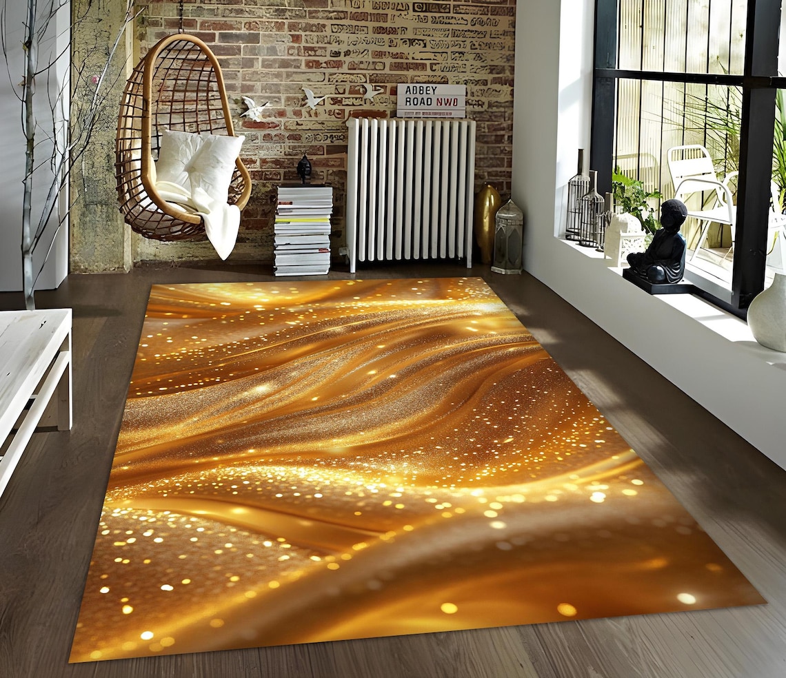 Gold Themed Modern Area Rug: Elegant Home Decor - Etsy