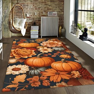 Autumn Pumpkin Floral Rug: Fall Home Decor - Etsy