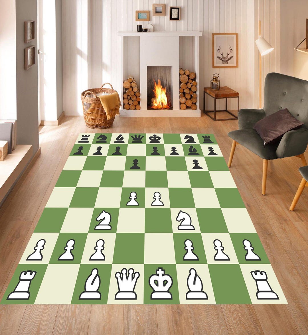 Chess Set Rug, Chess Set Board, For chess lovers, Office Rug, Modern ...