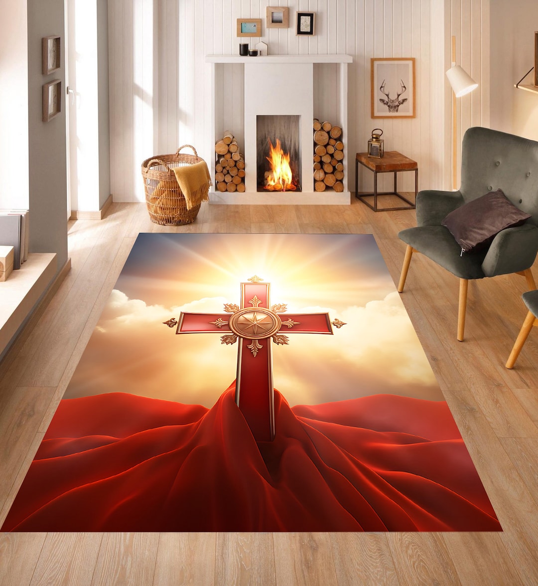 Christian Cross Area Rug: Sunrise Art, Modern Home Decor - Etsy