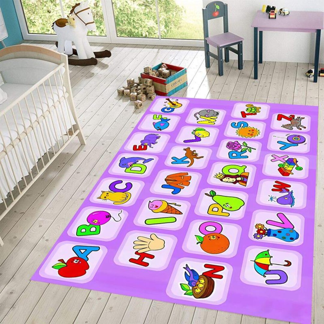Letters Rug, Alphabet Themed Rug, Kids Room Decor, Kindergarten Rug ...