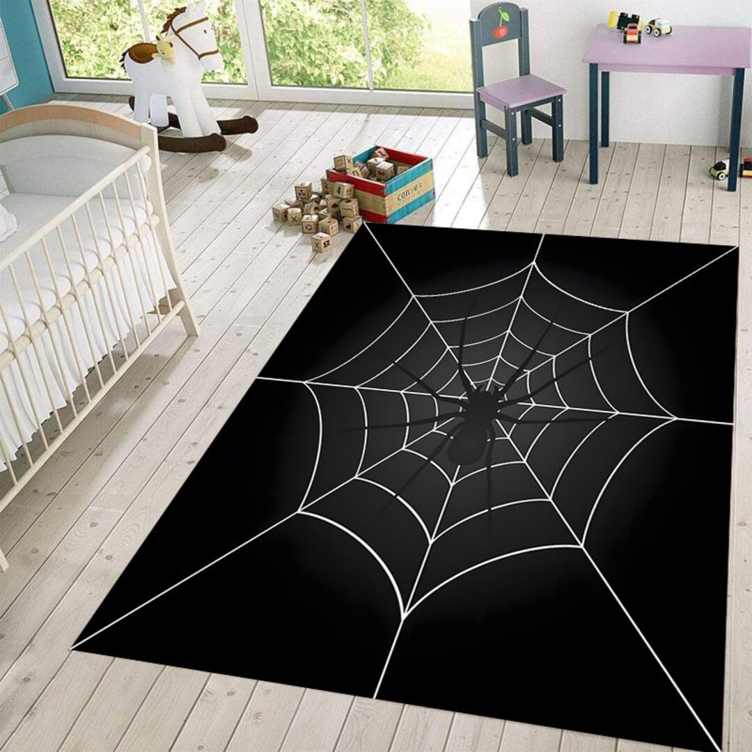 Black Color Rug, Spider Rug, Spider Web Rug, Spiderman Decor, Kids Room ...