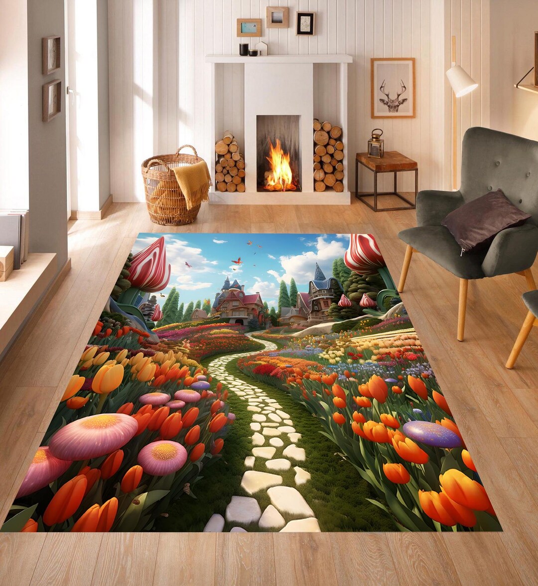 Fairy Tale Floral Rug: Colorful Kids Room Decor - Etsy