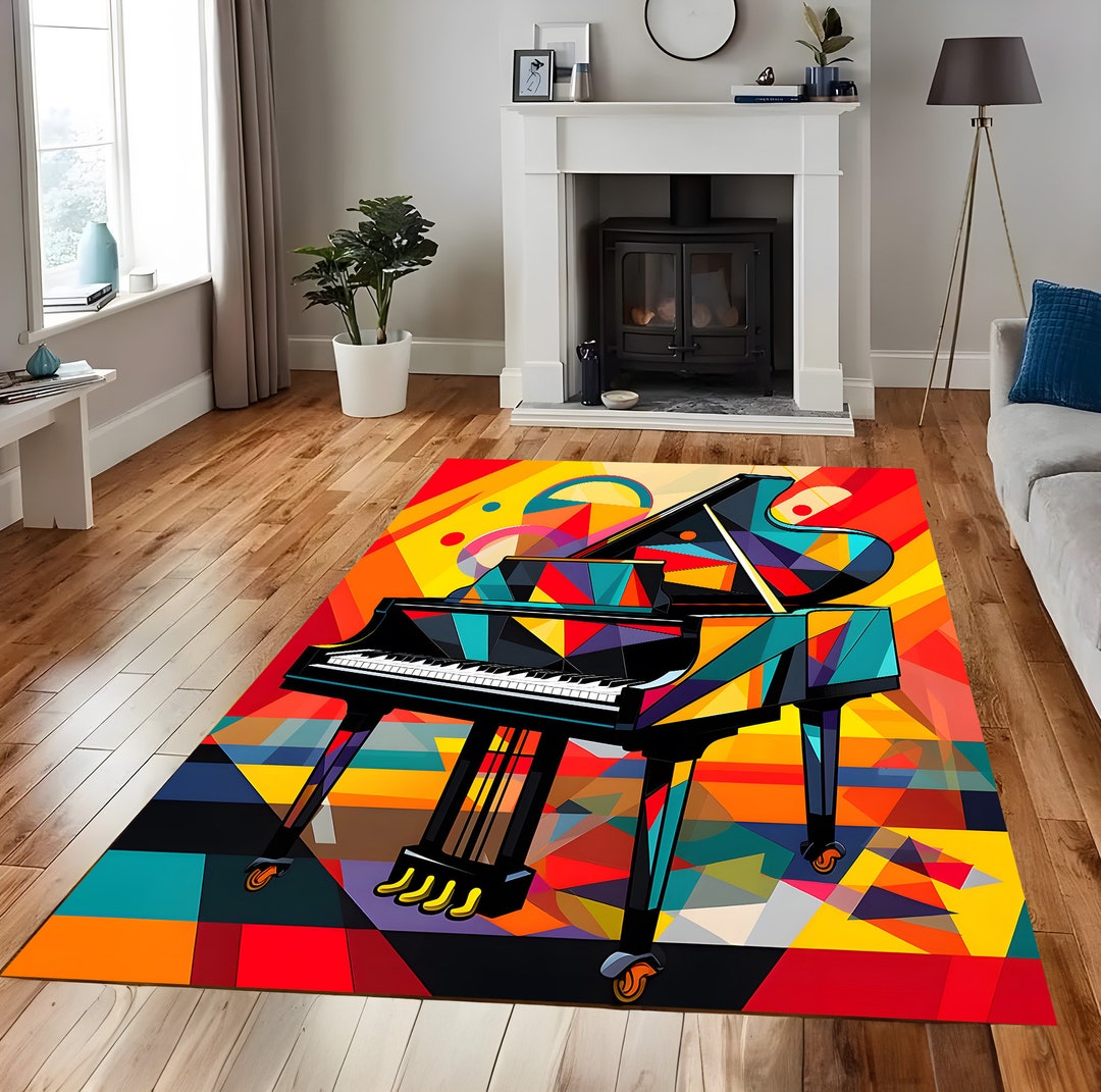 Piano Rug, Music Room, Colorful Rug, Modern Area Rug, Living Room ...