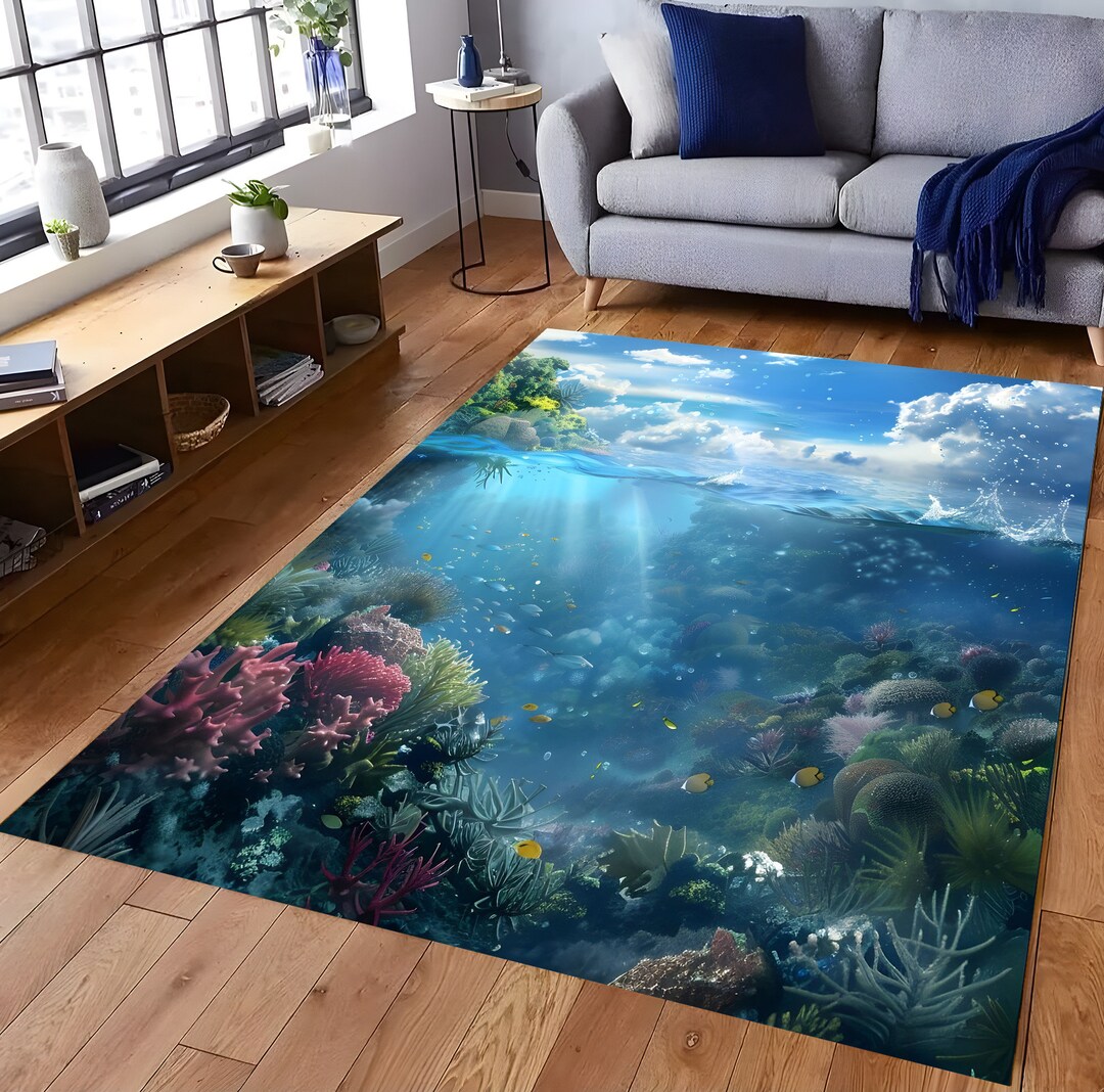 Sea Rug, Fish Rug, Underwater Life, Landscape Rug, Clouds Rug, Boys ...