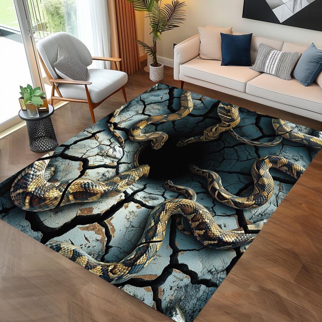 3D Hole Rug, Snake Decor, Cool Rug, 3D Snake, Modern Area Rug, Living ...