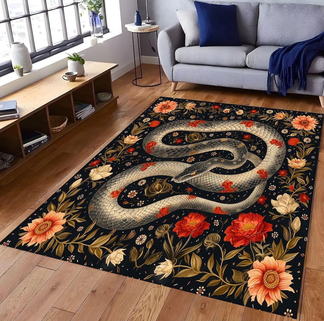 Snake Rug, Snake Art Rug, Floral Rug, Flowers Rug, Modern Area Rug ...