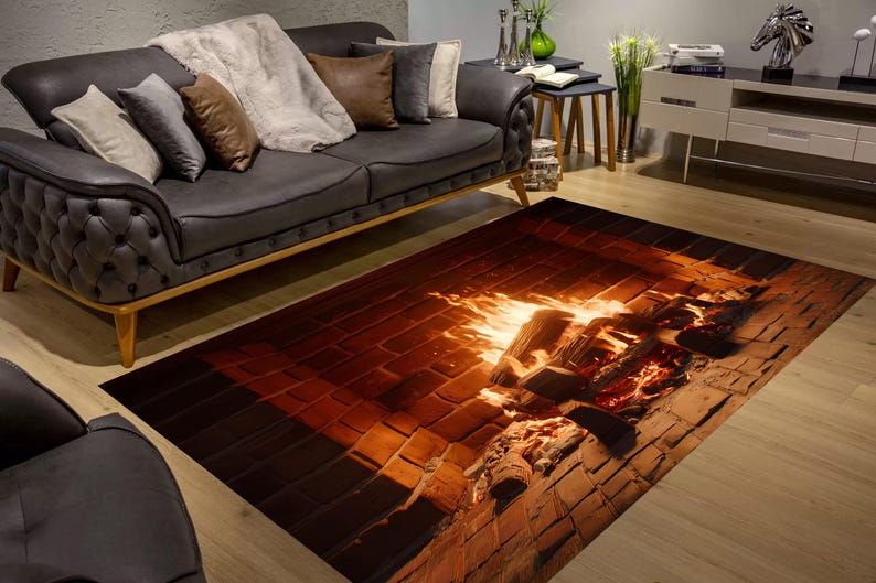 3D Fireplace Rug: Flame-themed Winter Decor - Etsy