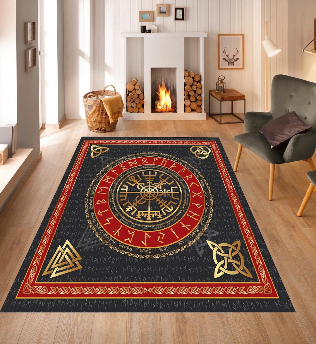 Viking Mythology Rug, Mythological Decor Rug, Vegvisir Rug, Norse ...