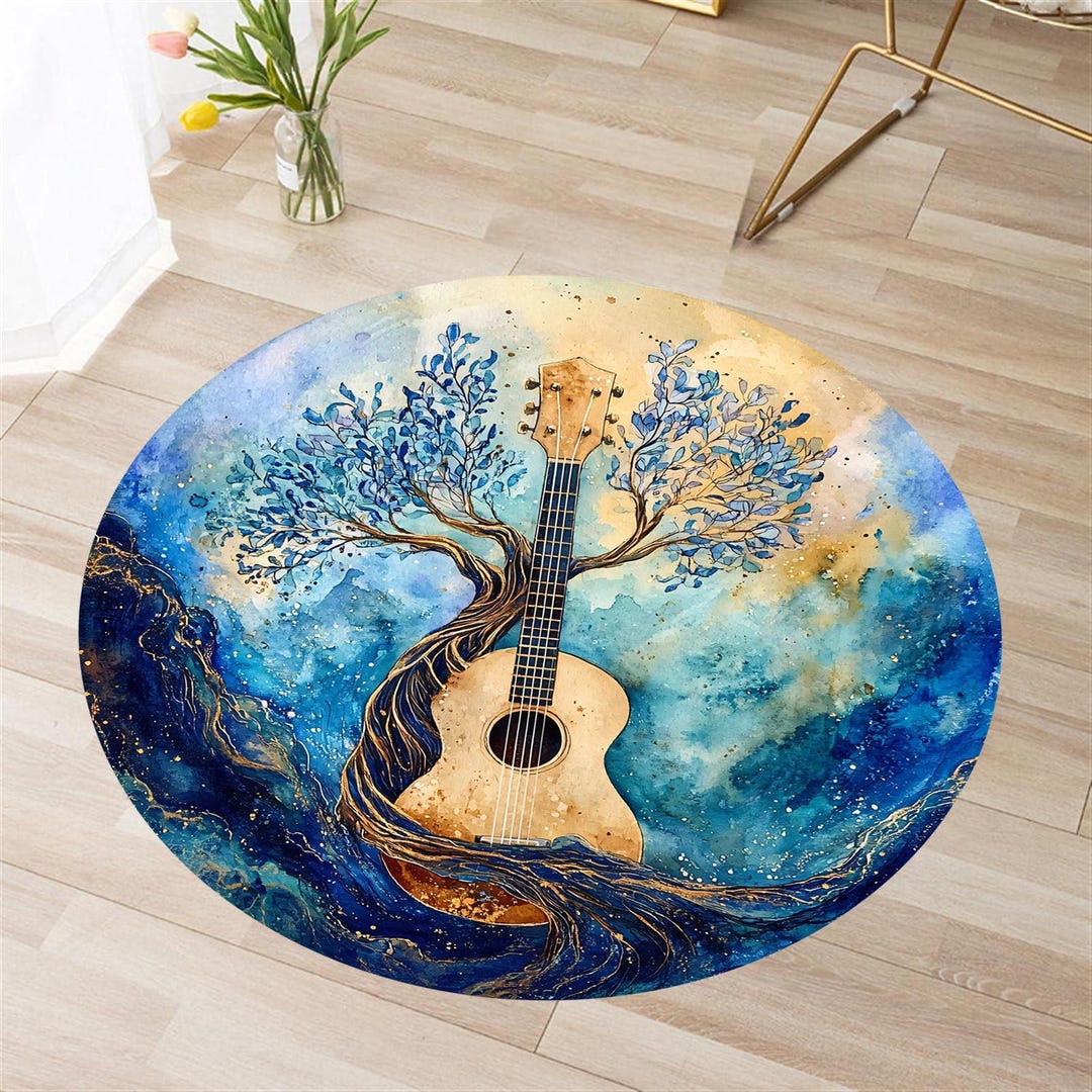 Round Rug, Guitar Rug, Tree Rug, Music Room Decor, Gift for Him Her ...