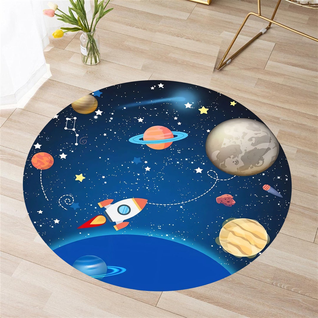 Round Rug, Space Rug, Solar System Rug, Moon Rug, Stars Rug, Space Jet ...