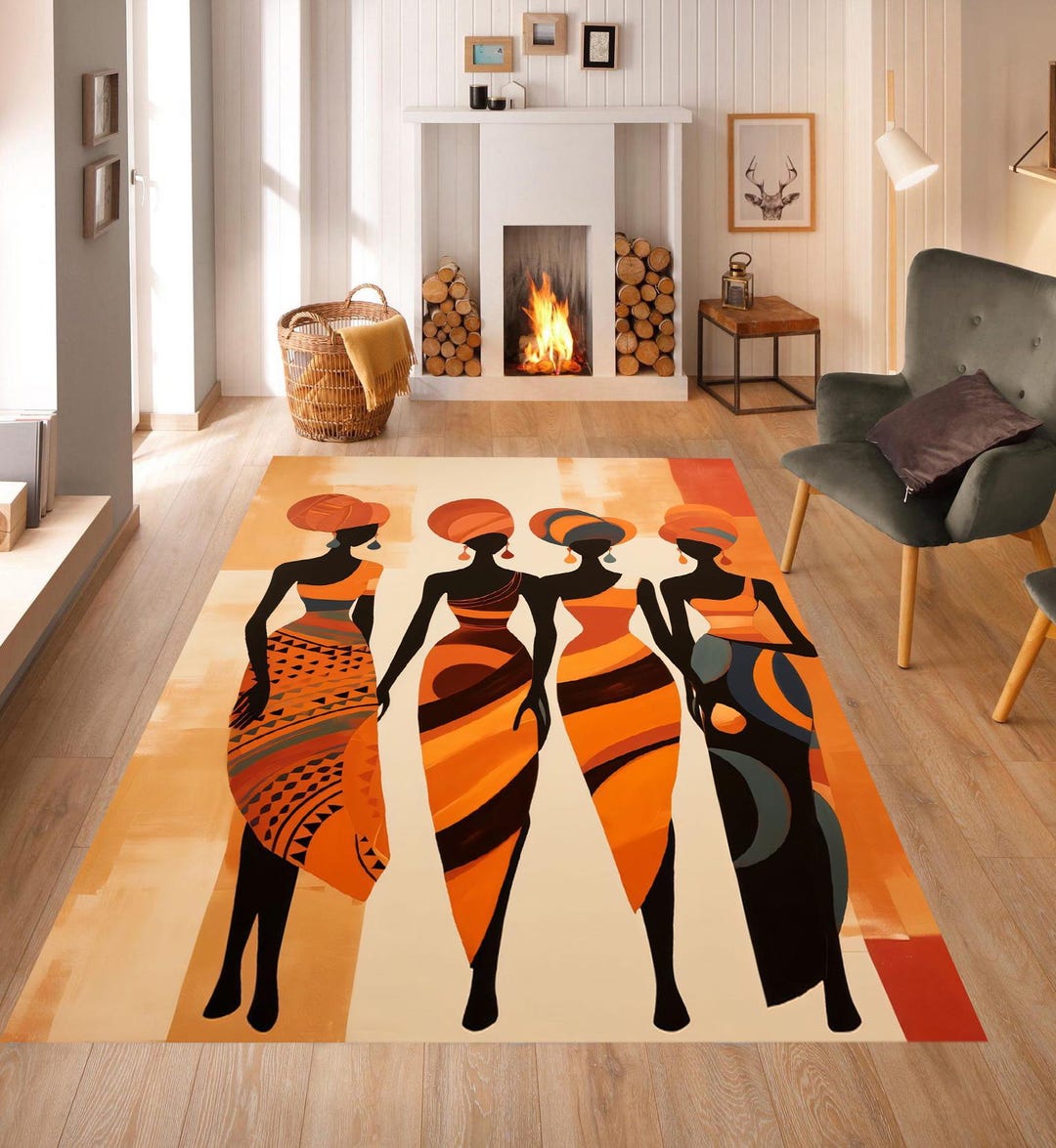 African Girl Rug, African Girl Art, Modern Art Rug, Area Rug, Living ...