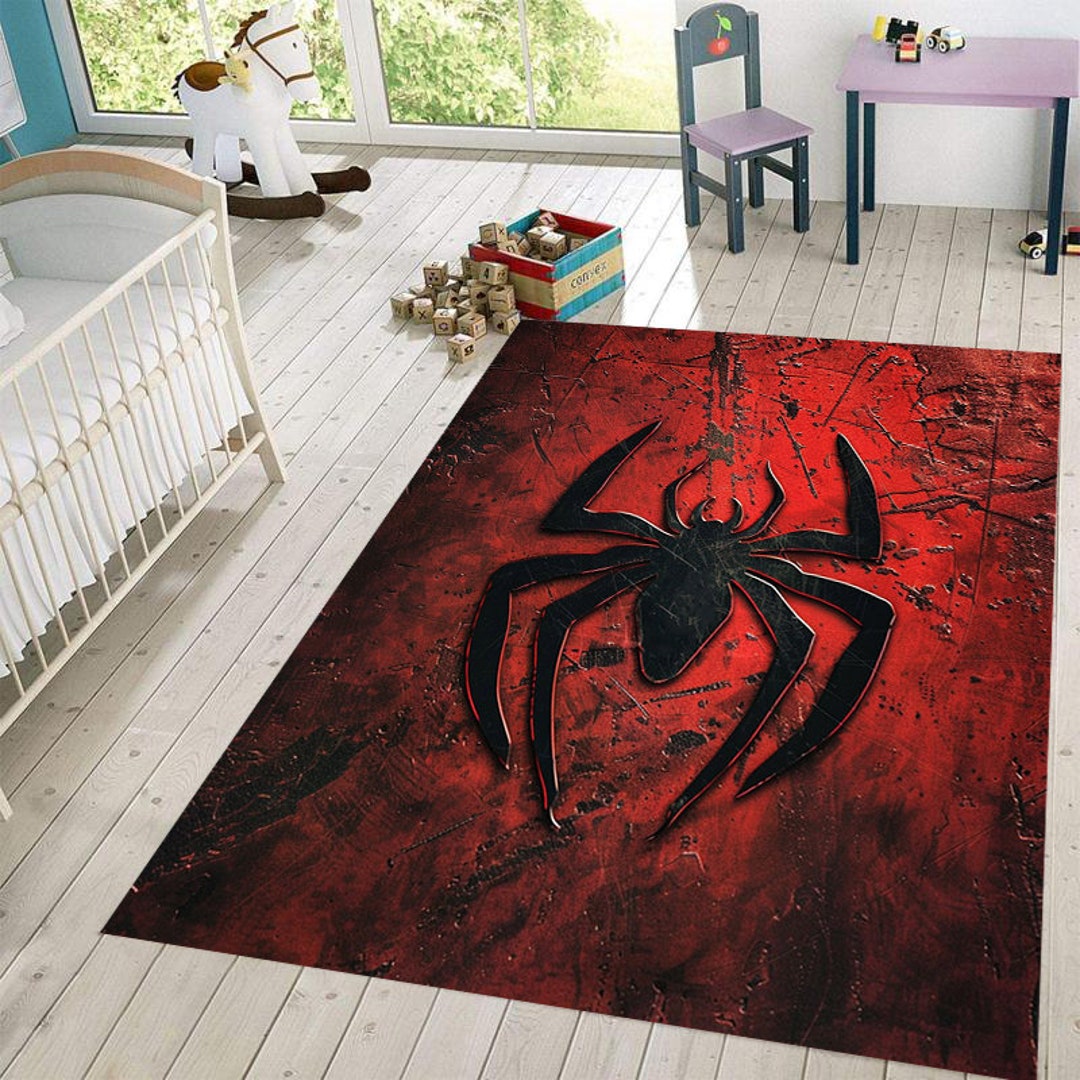 Embossed Spider Rug, Spider Art Rug, Black Spider, Red Color Rug, Boys ...
