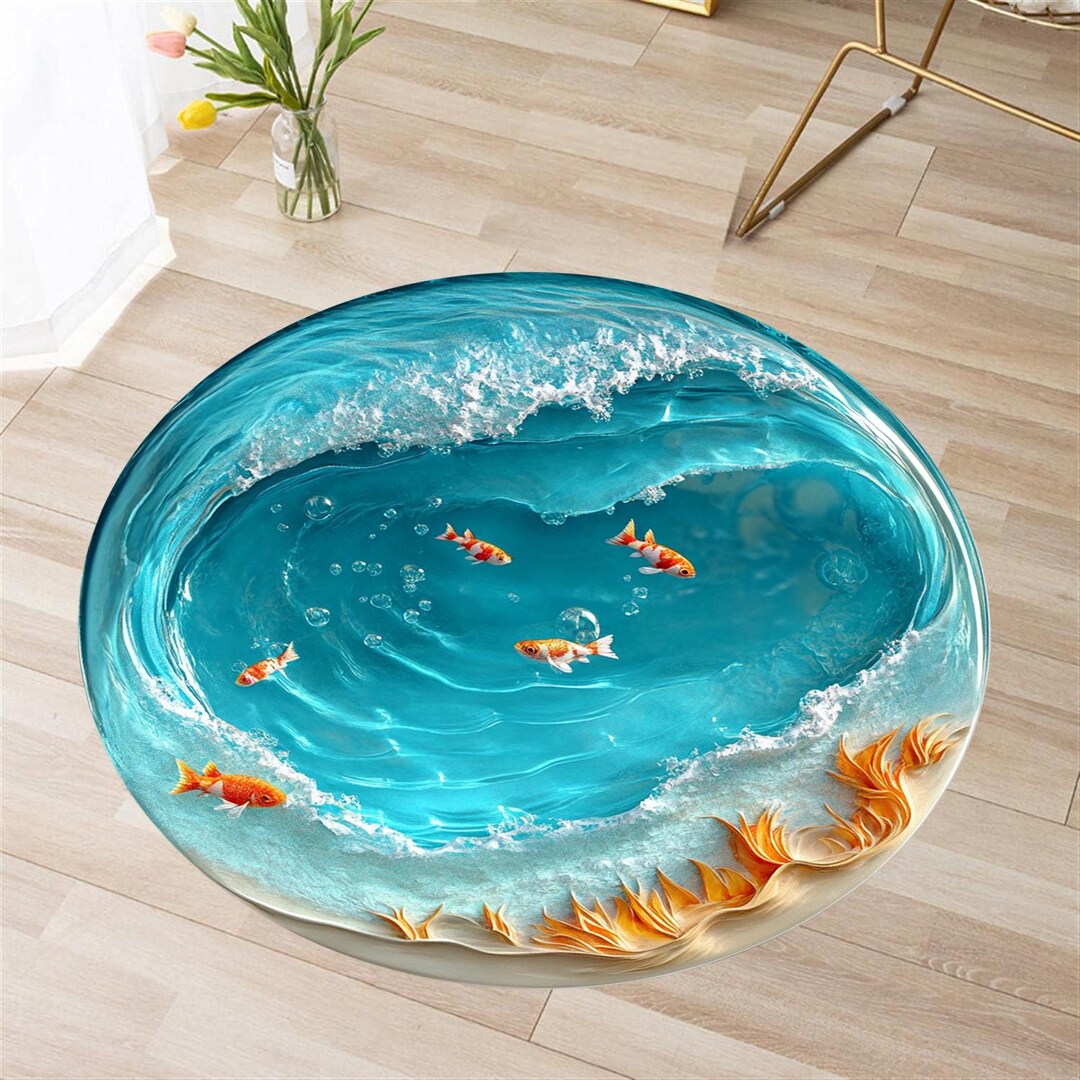 Round Rug, 3D Aquarium Rug, 3D Fish Rug, Animal Themed Rug, Kids Room ...