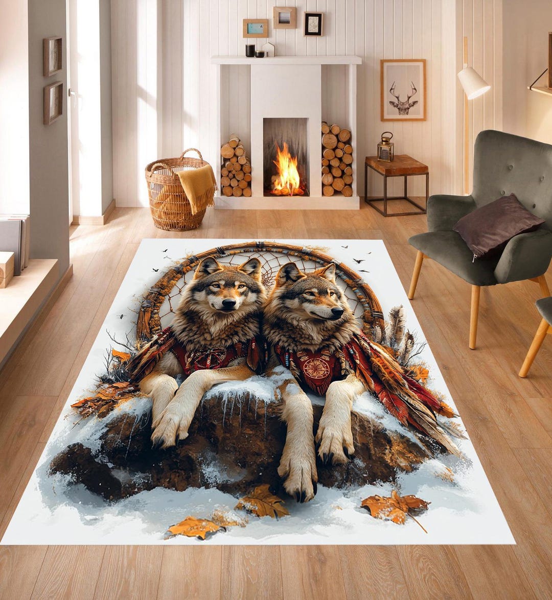 3D Wolf Rug, Dream Catcher Rug, Animal Themed Rug, Modern Area Rug ...