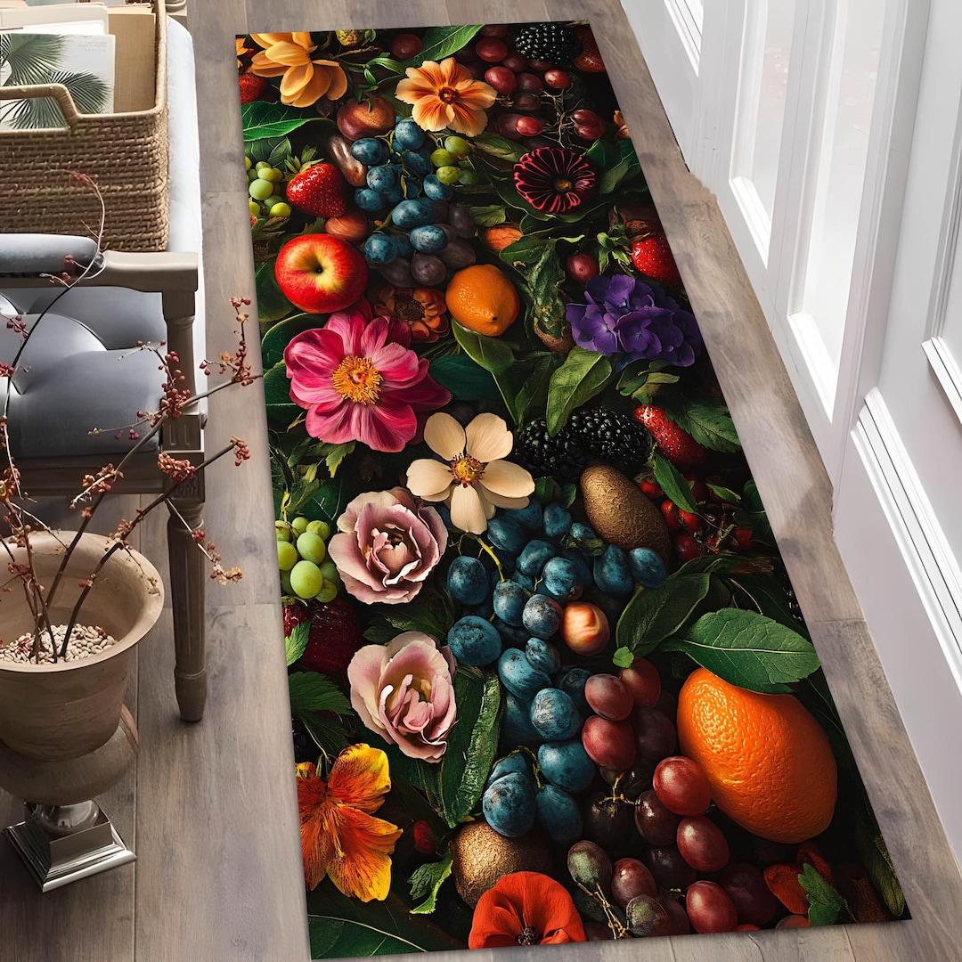Runner Rug, Kitchen Rug, Fruit Themed Rug, Flowers Rug, Kitchen Decor ...