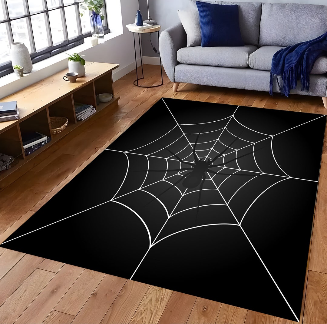 Black Color Rug, Spider Rug, Spider Web Rug, Spiderman Decor, Kids Room ...