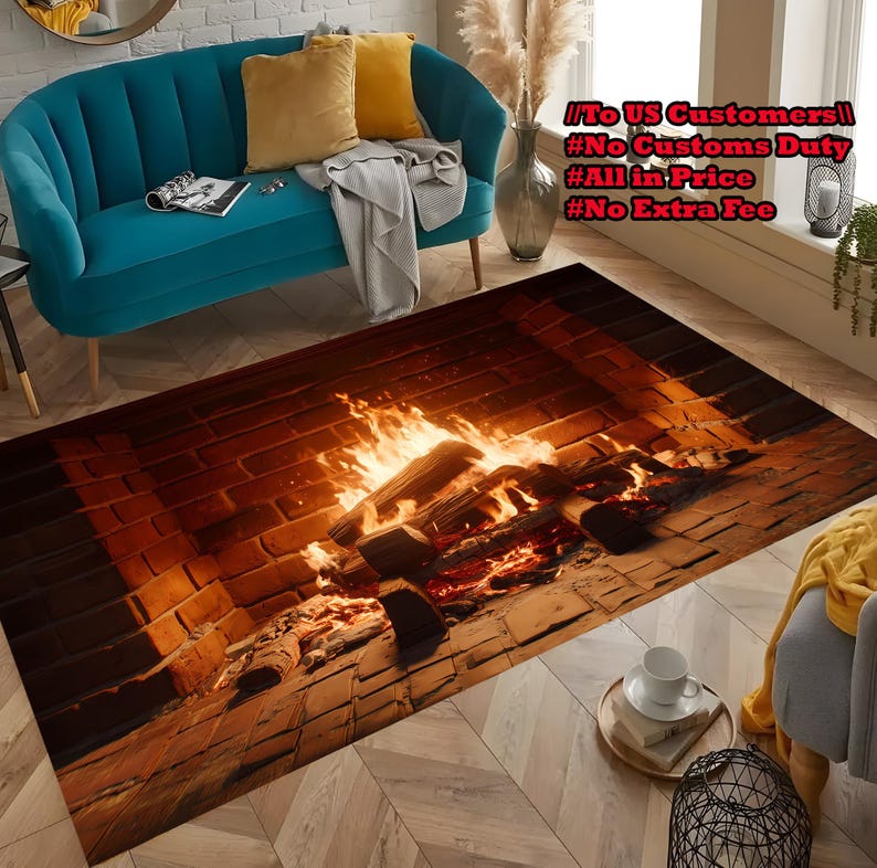 3D Fireplace Rug: Flame-themed Winter Decor - Etsy
