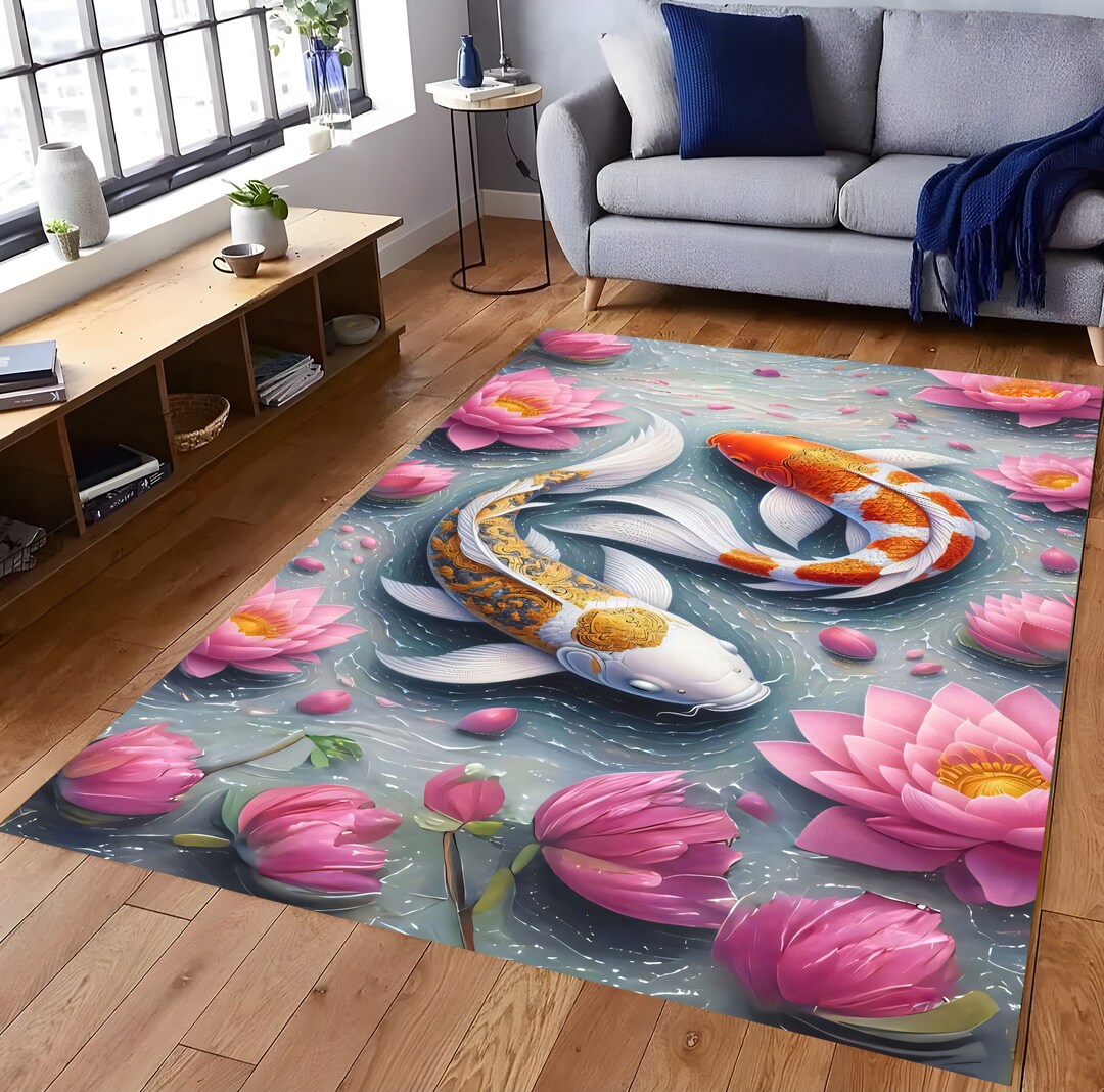 Koi Fish Rug, Chinese Mythology Rug, Chance Symbol Rug, Fish Rug ...