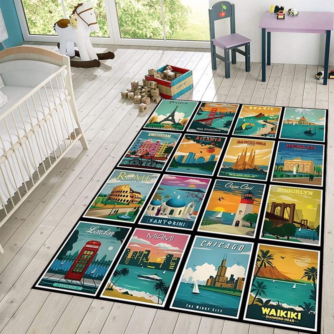 World Cities Rug, Landscape Rug, Modern Rug, Living Room, Boys Room ...