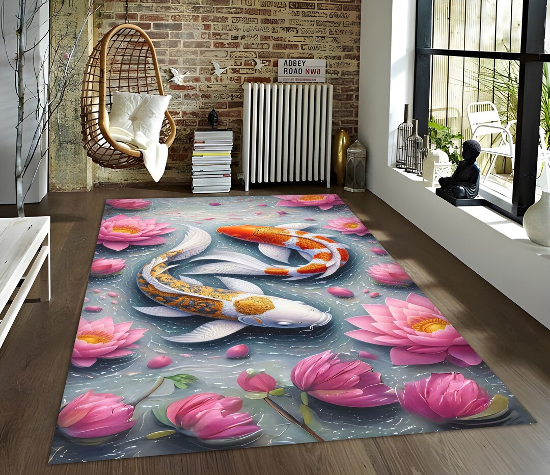 Koi Fish Rug, Chinese Mythology Rug, Chance Symbol Rug, Fish Rug ...